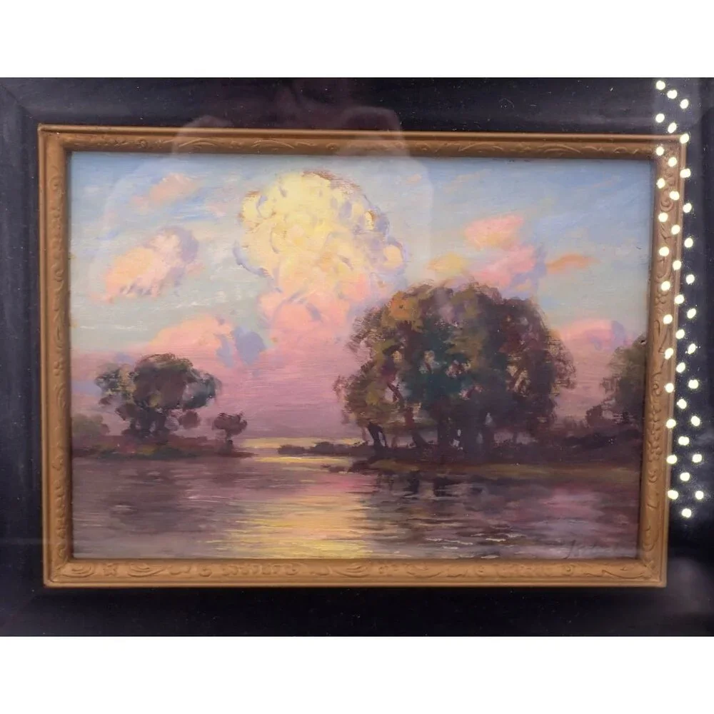 Art | John Colin Forbes Sunset Near Lake And Trees Oil Original Wood ...